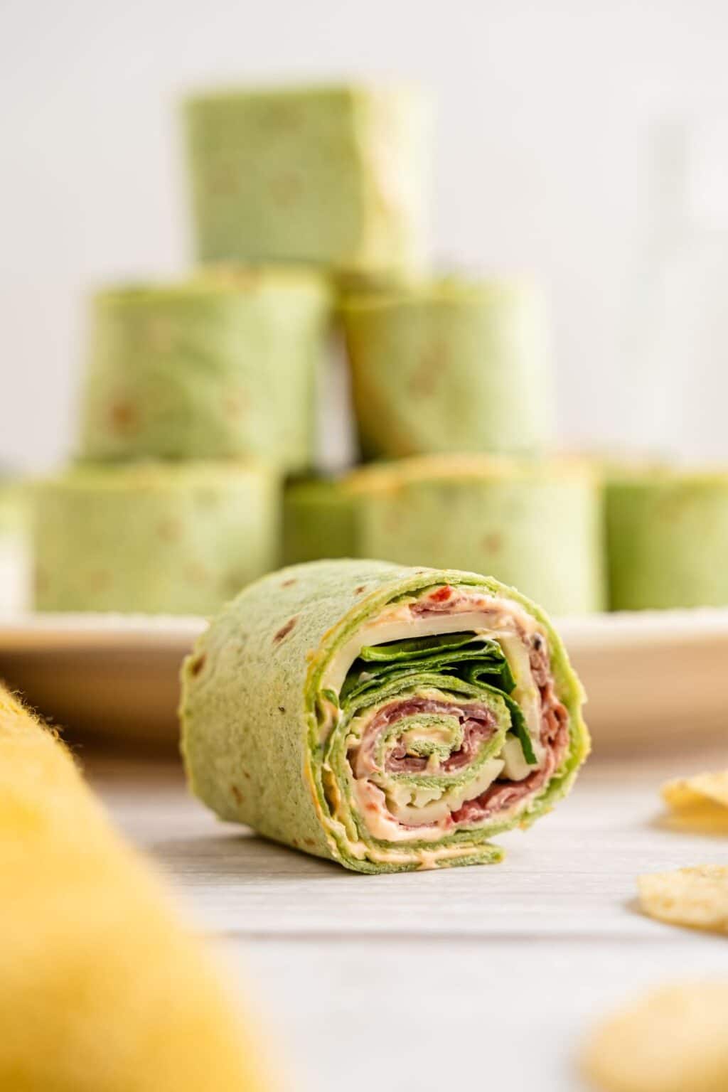 Easy Sandwich Pinwheels With Spinach and Pastrami - Totes In My Lunchbox